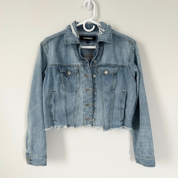 Express | Jackets & Coats | Express Distressed Cropped Jean Denim ...